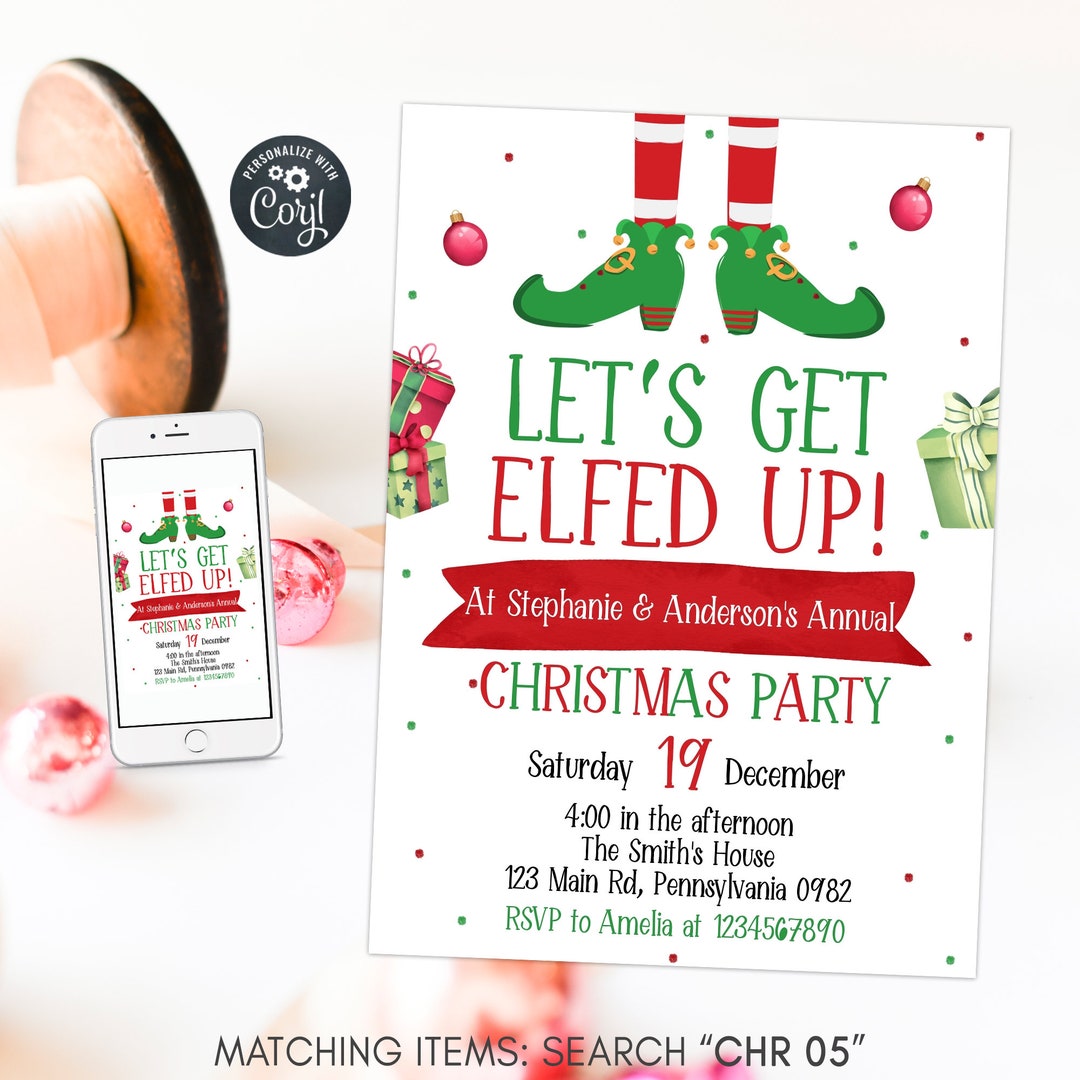Editable Let's Get Elfed up Christmas Party Invitation, Elf Invite ...