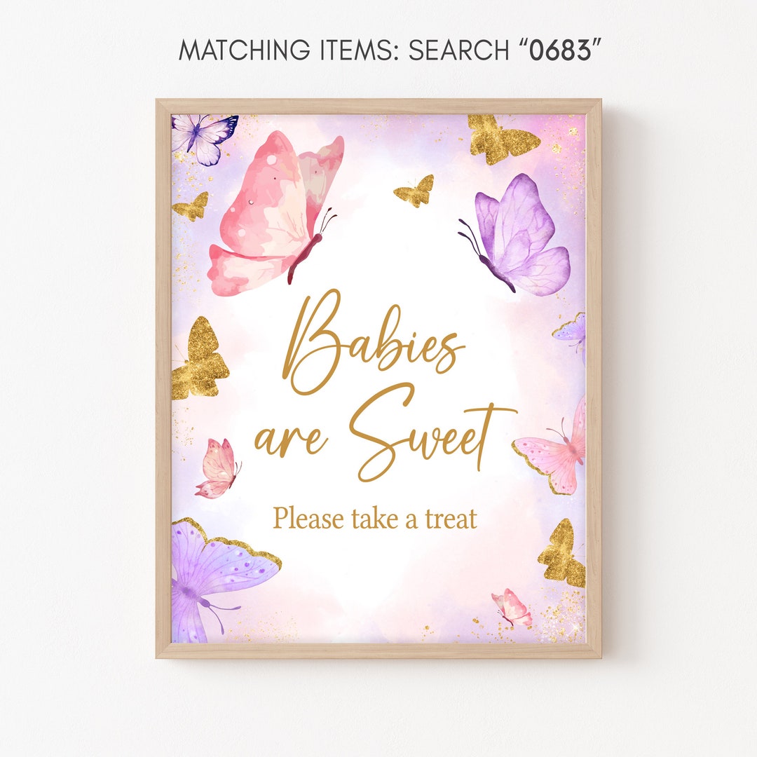 Babies Are Sweet Signs Pink Butterfly Girl Baby Shower, Purple ...