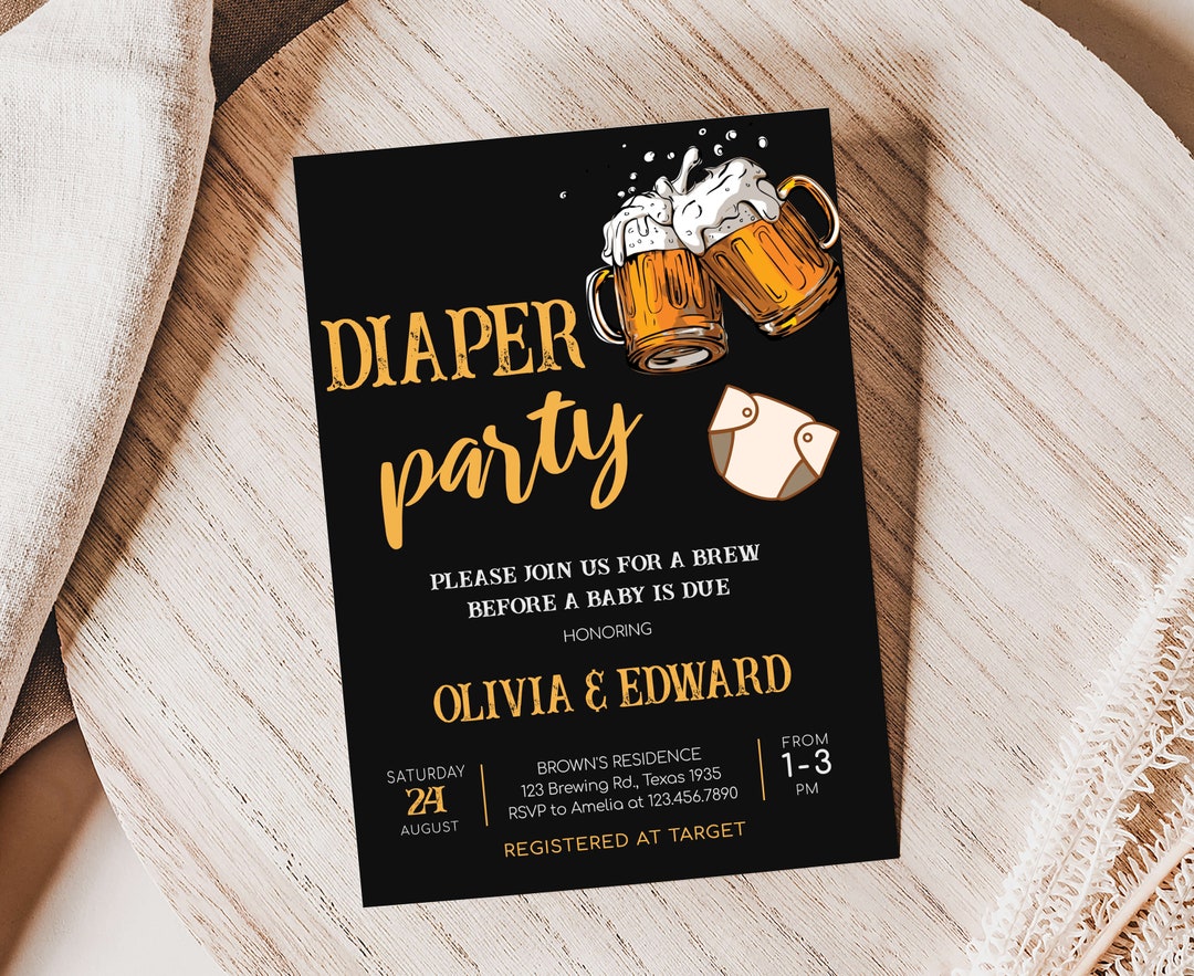 Editable Beer and Diaper Party Baby Shower Invitation, Dad Baby Shower ...