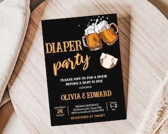 Printable Beer Diaper Party Invitation Template, Editable Brews and ...