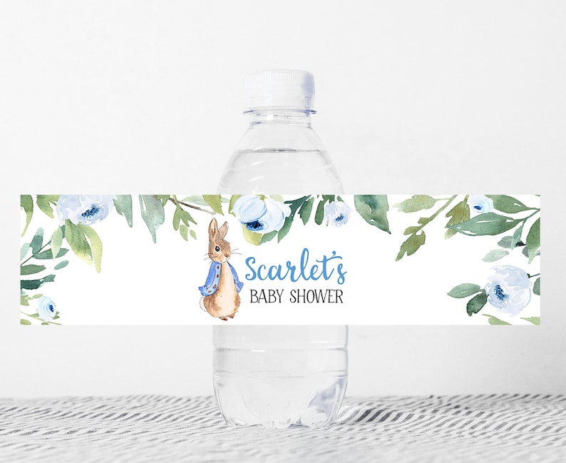 Editable Peter Rabbit Baby Shower Water Bottle Labels Blue | Etsy