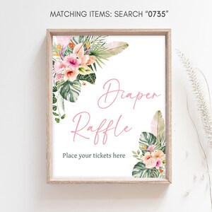 Diaper Raffle Sign Pink Floral Tropical Baby Shower, Aloha Baby Girl ...