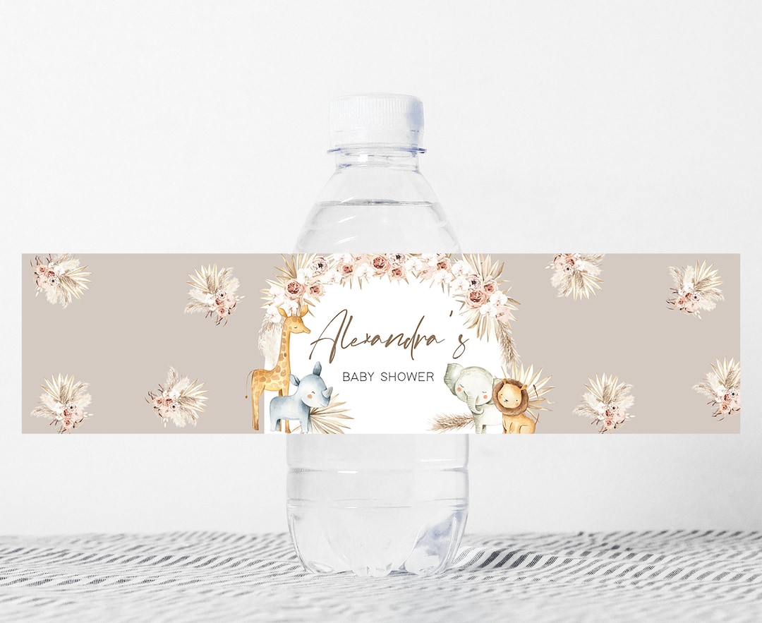 Editable Boho Safari Baby Shower Bottle Label Boho Jungle Baby Shower ...