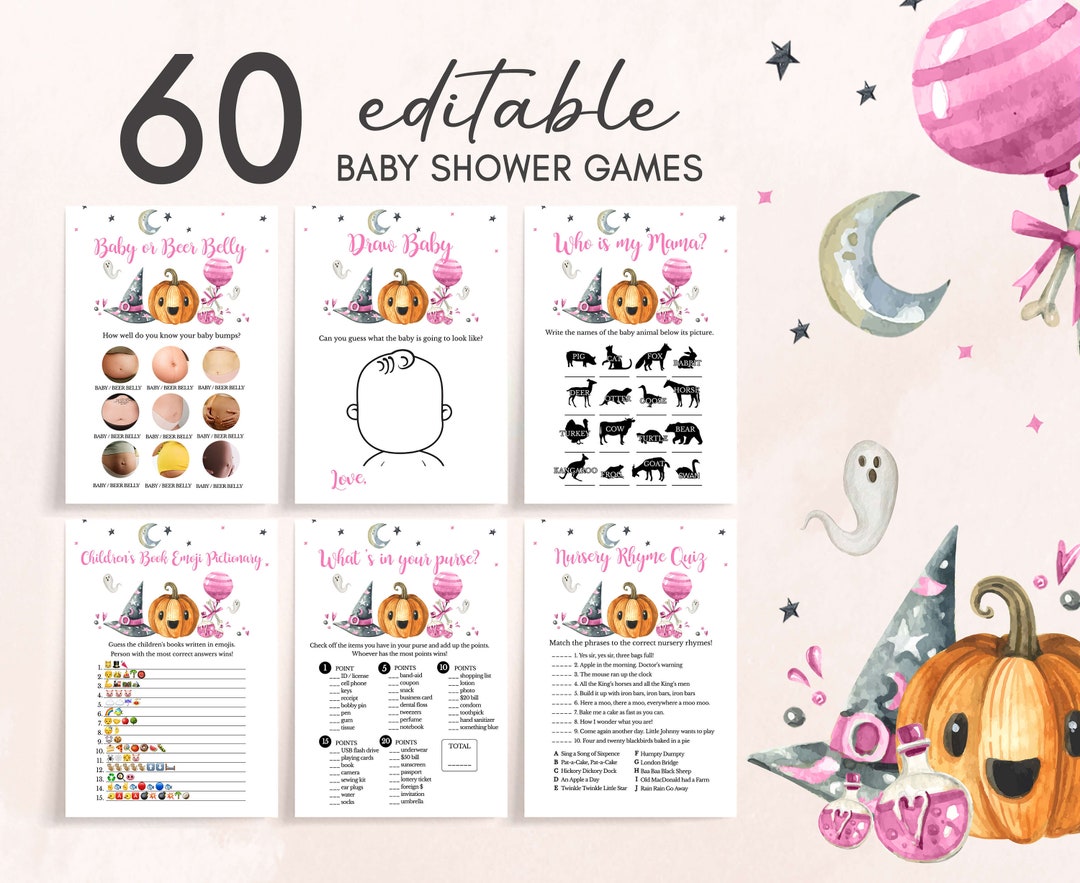 Editable Halloween Baby Shower Games Bundle Pink A Little Boo Baby ...
