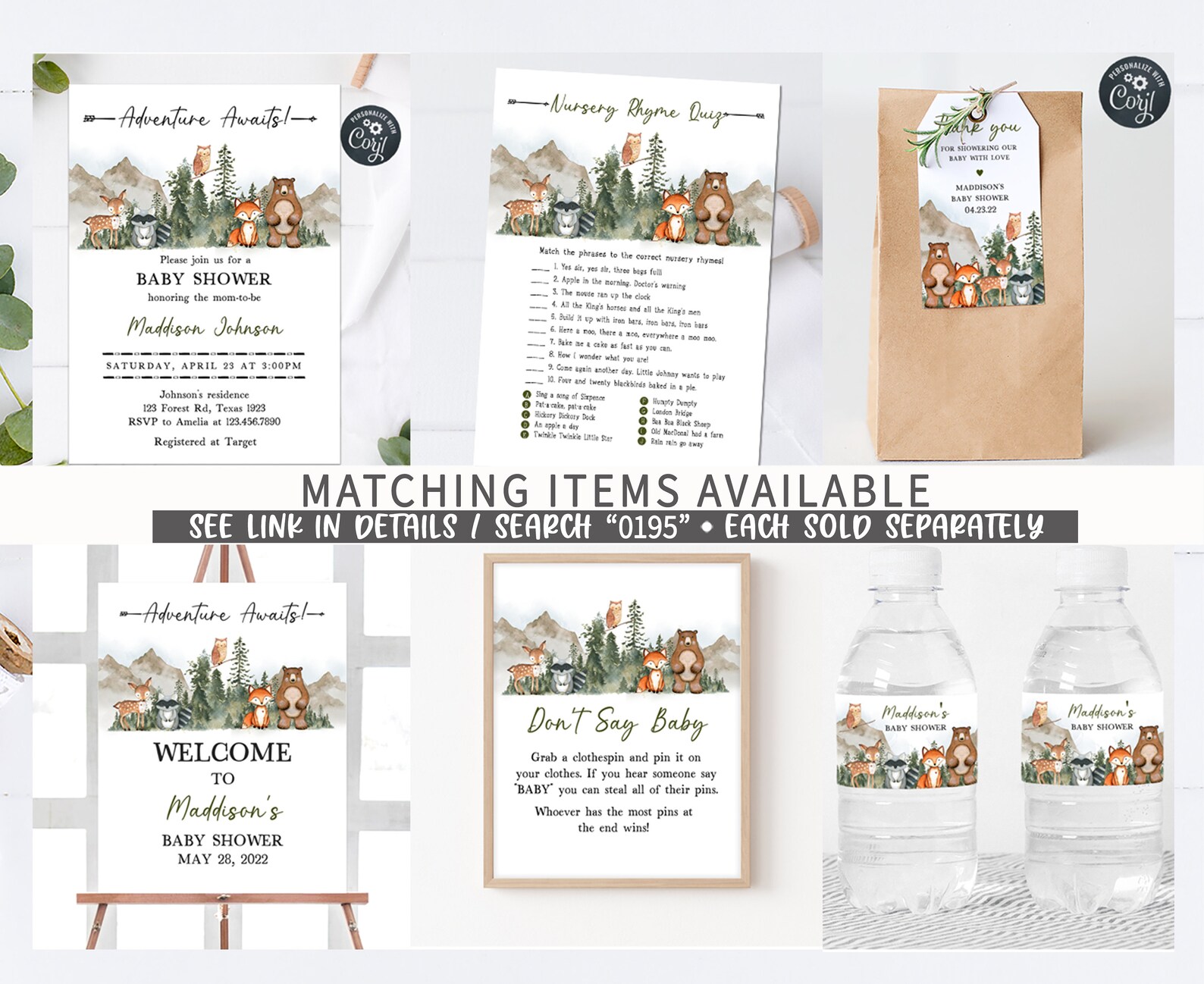 Editable Adventure Awaits Baby Shower Water Bottle Labels Woodland ...