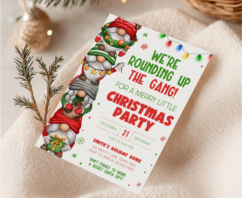 Editable Christmas Party Invitation, We're Rounding up the Gang Holiday ...