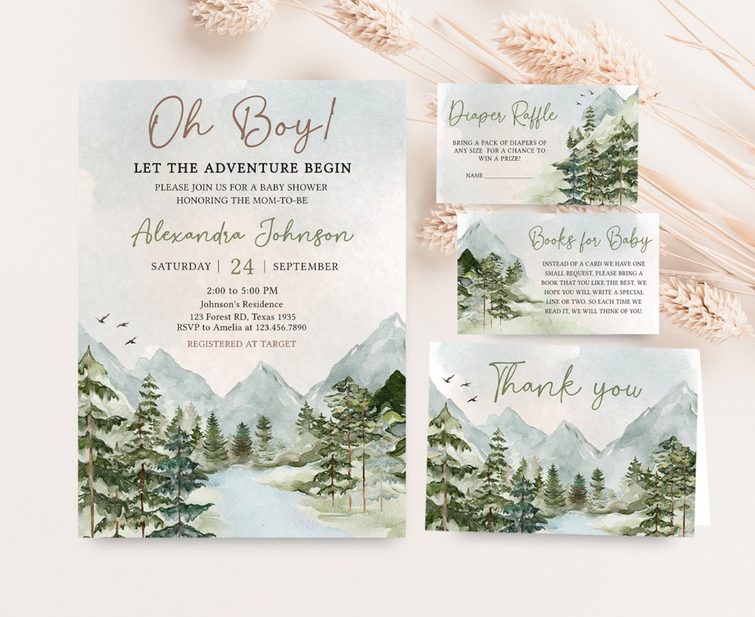 Editable Oh Boy Let the Adventure Begin Baby Shower Invitation Bundle ...