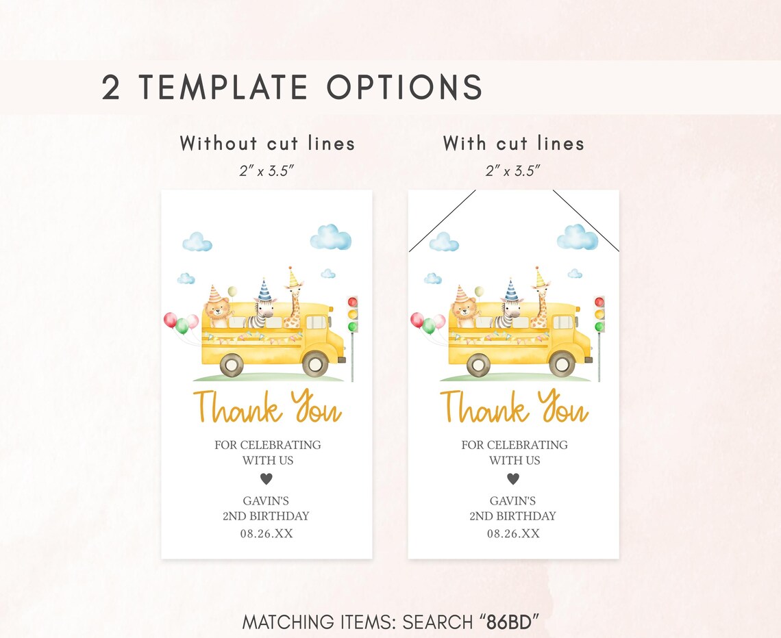 Editable School Bus Birthday Favor Tag, Yellow Bus Birthday Gift Tag ...