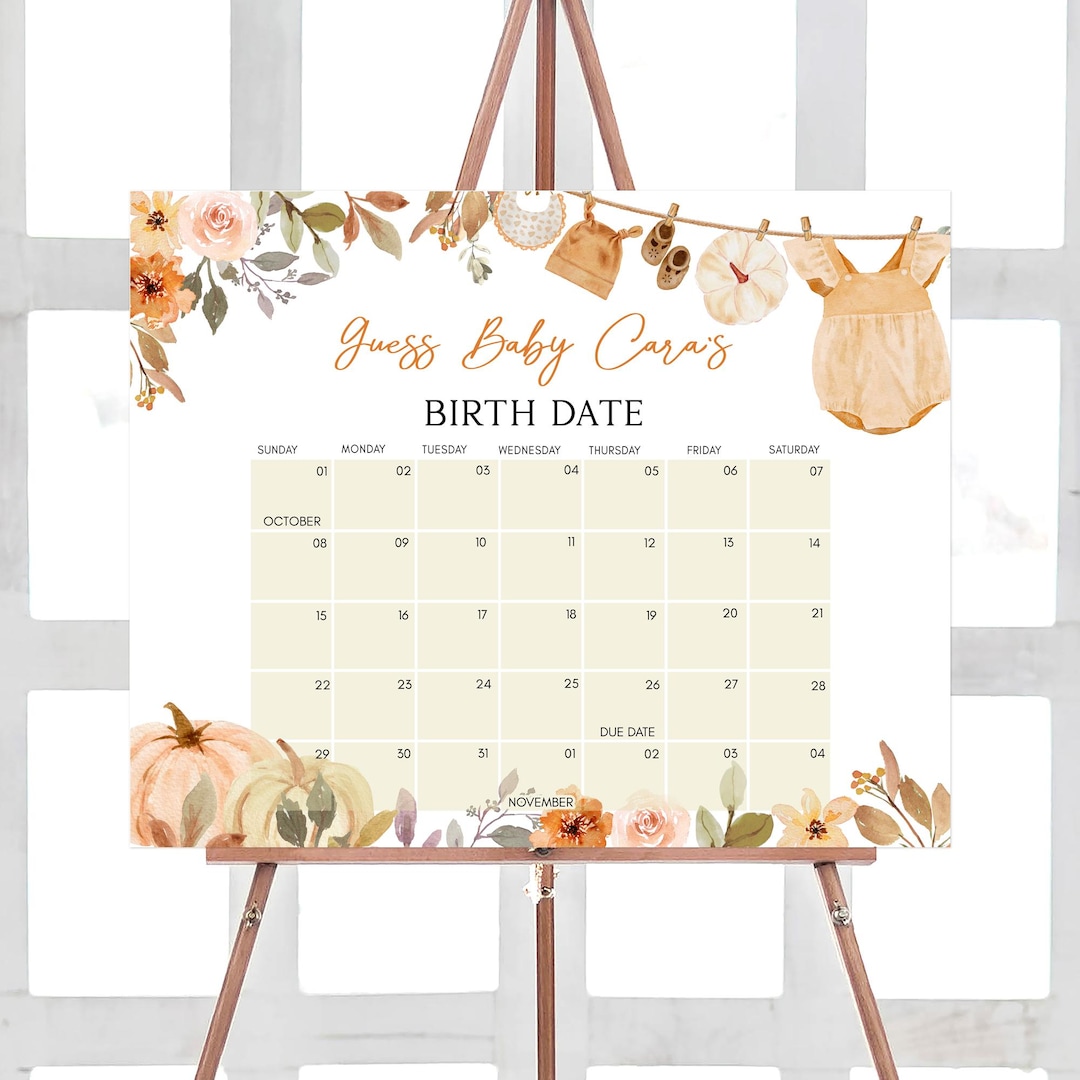 Editable A Little Pumpkin Baby Shower Due Date Calendar, Pumpkin ...