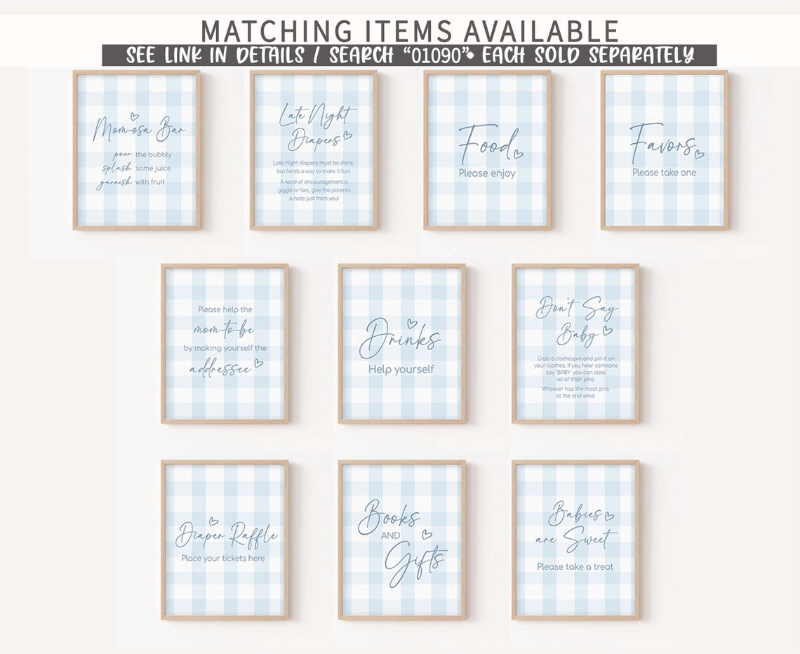 Editable Blue Gingham Baby Shower Due Date Calendar, Classic Gingham ...