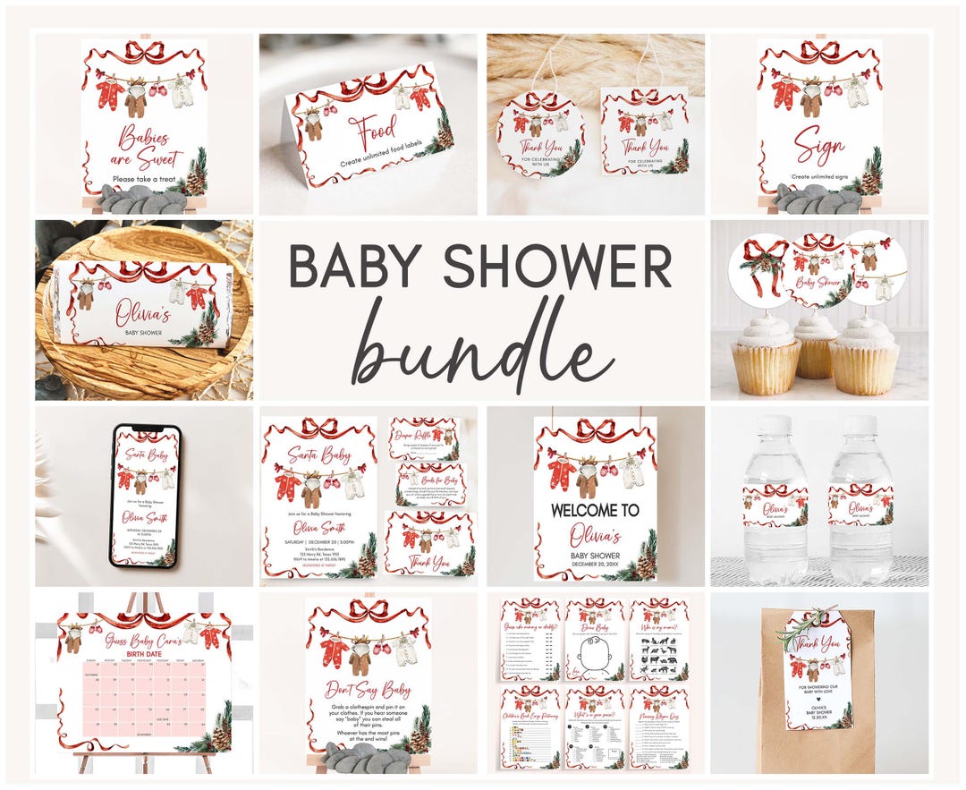 Editable Santa Baby Shower Bundle, Christmas Baby Clothesline Baby ...