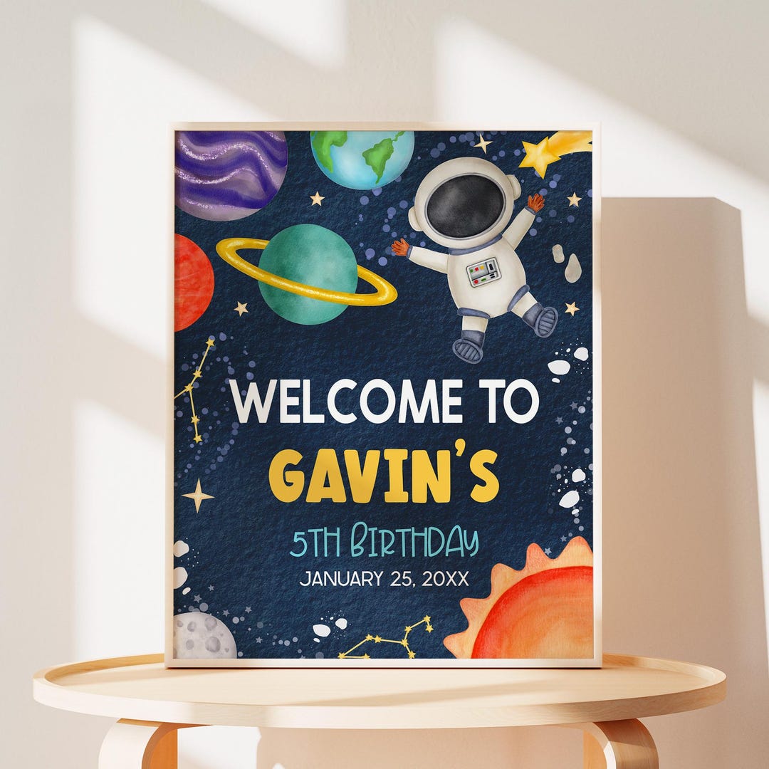 Editable Outer Space Birthday Welcome Sign, Astronaut Birthday Party ...