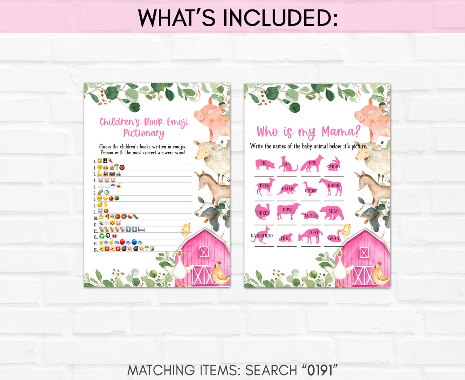 Girl Farm Animals Baby Shower Games Bundle Pink Farm Baby - Etsy