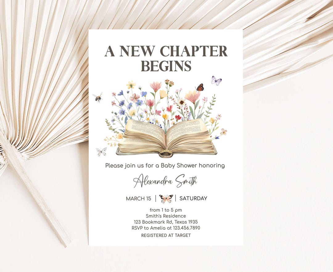 Editable A New Chapter Begins Baby Shower Invitation, Storybook Baby Shower Invitation ...