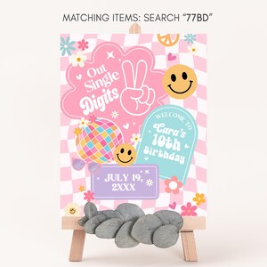 Editable Peace Out Single Digits Birthday Welcome Sign, Retro Checkered ...