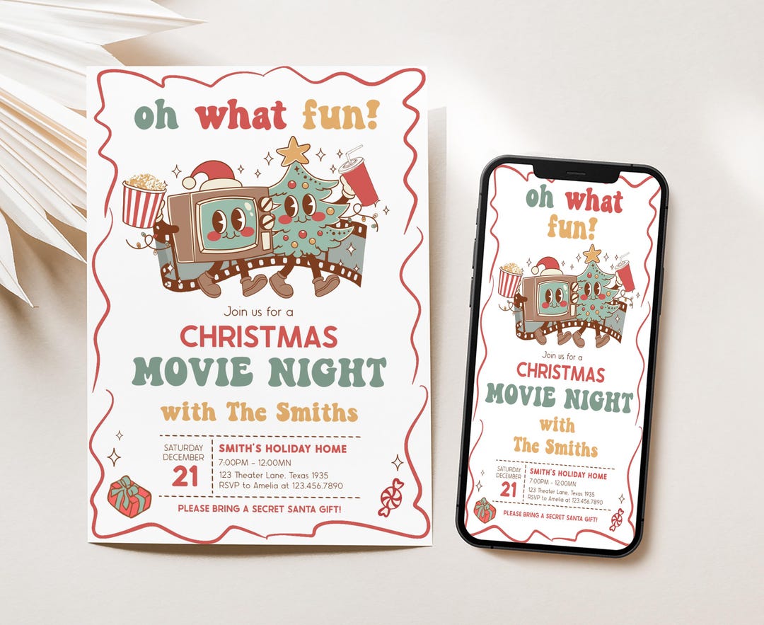 Editable Christmas Movie Night Invitation, Christmas Ticket Invitation ...