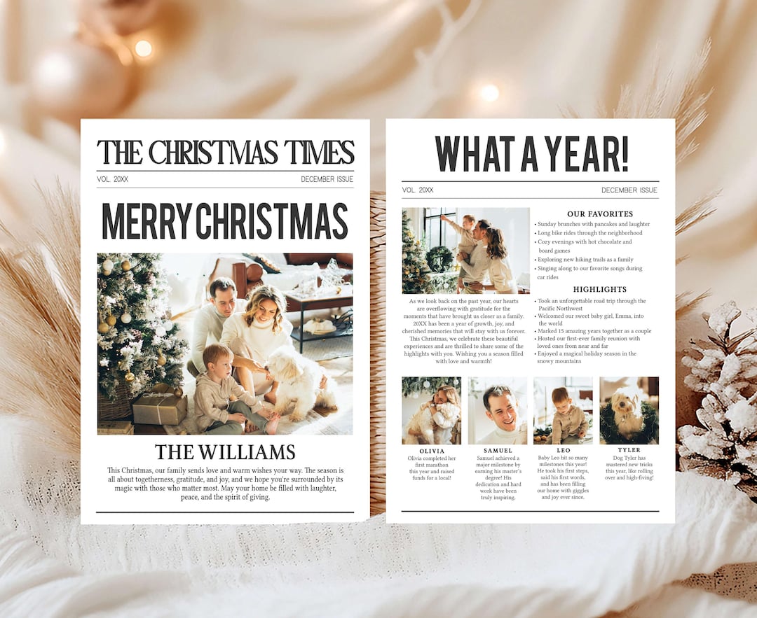 Editable Year in Review Christmas Newsletter, Christmas Card Newspaper ...