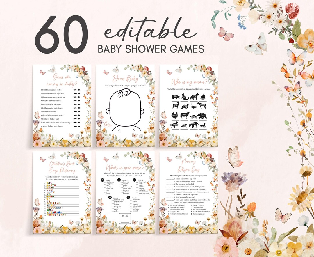 Editable Butterfly Baby Shower Games Bundle, A Little Butterfly Girl ...