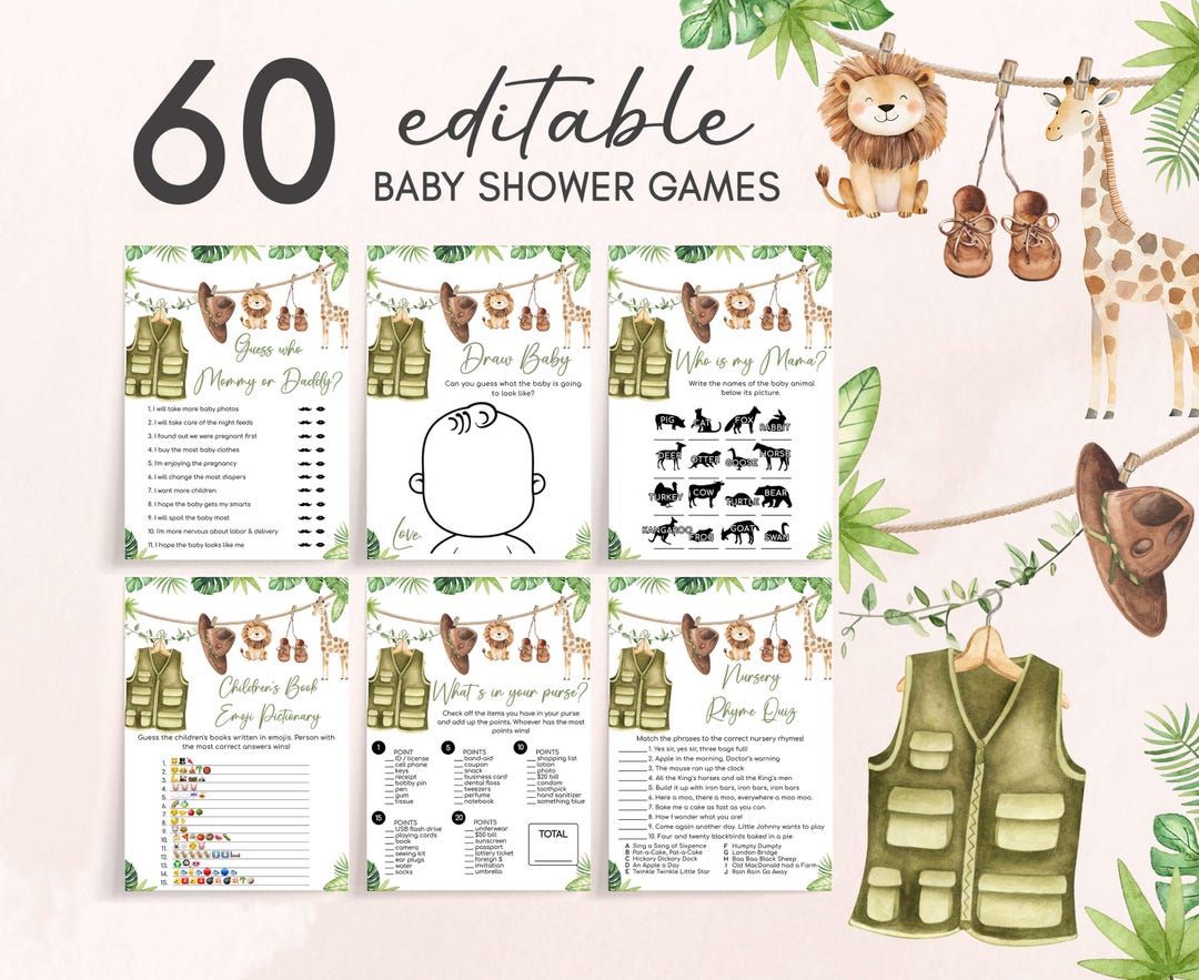 Editable A Little Wild One Baby Shower Games Bundle, Greenery ...