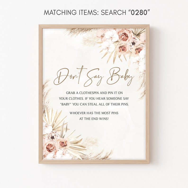 Don't Say Baby Sign Pampas Grass Baby Shower Boho Baby Shower Dont Say ...
