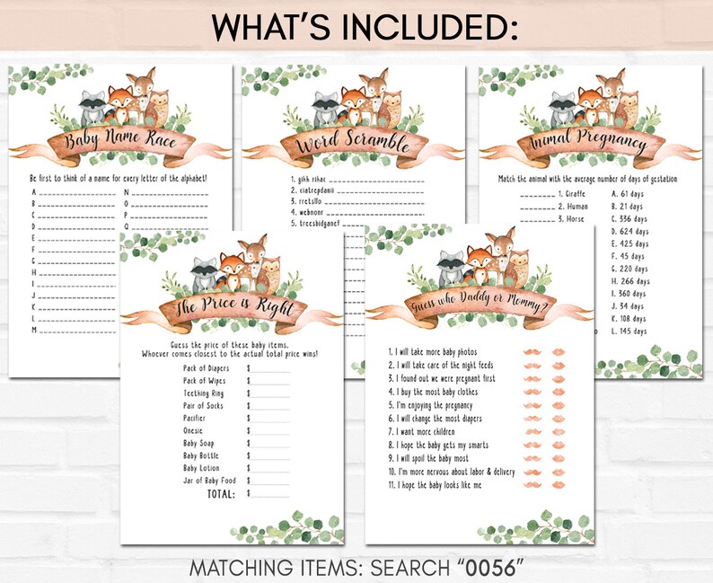 Woodland Baby Shower Games, Woodland Baby Shower Game Pack, Woodland ...