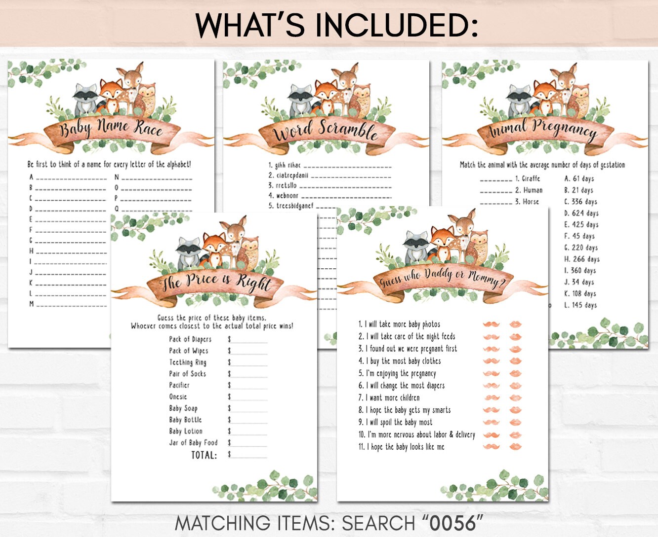 Woodland Baby Shower Games, Woodland Baby Shower Game Pack, Woodland ...