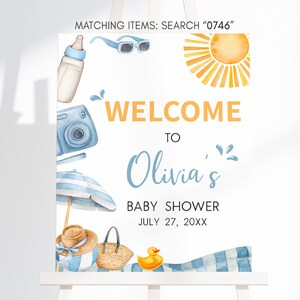 Editable Blue Beach Summer Baby Shower Welcome Sign, Boy Splish Splash ...