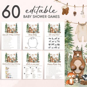 Editable Woodland Baby Shower Games Bundle, Adventure Awaits Forest ...