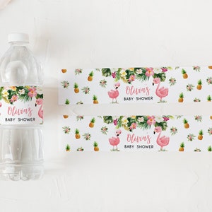 Editable Flamingo Baby Shower Water Bottle Labels Tropical Baby Shower ...