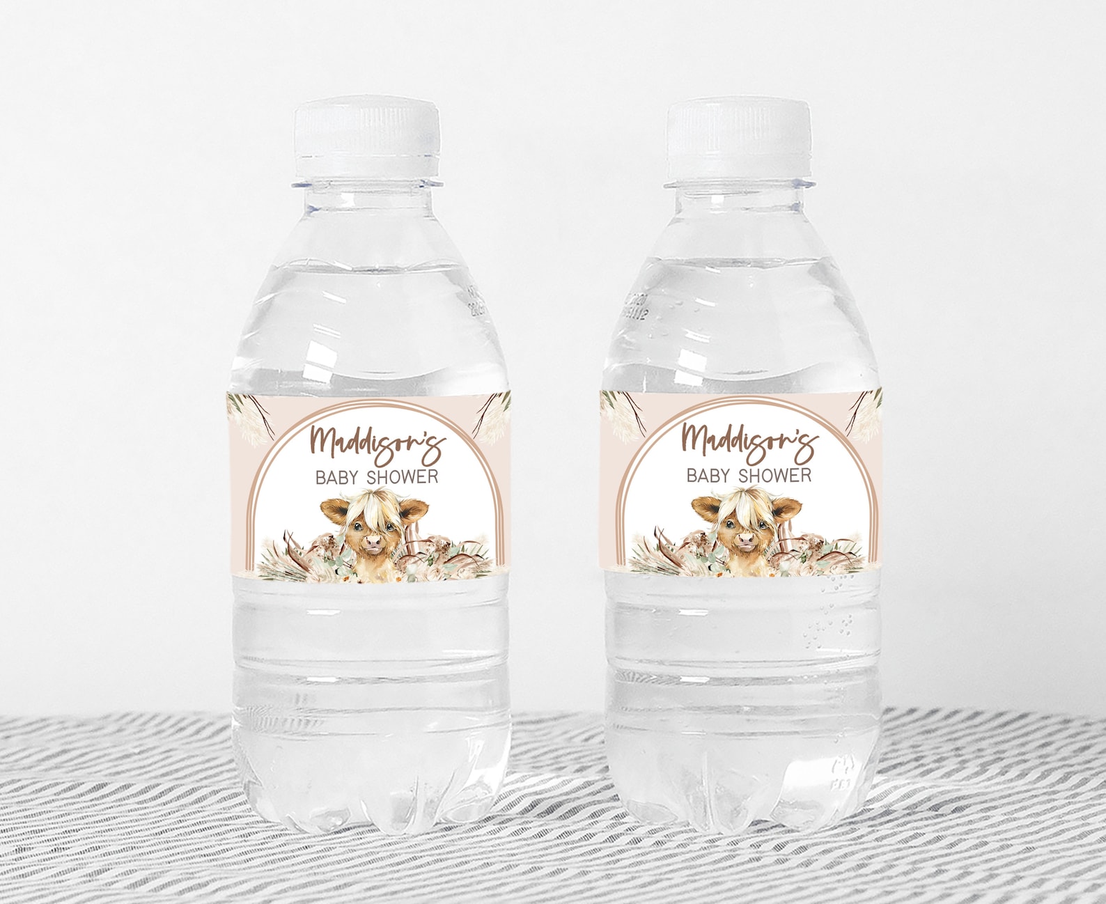 Editable Highland Cow Baby Shower Water Bottle Labels Cow Baby Shower ...