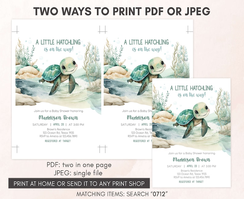 Editable Sea Turtle Baby Shower Invitation Bundle, Under the Sea Baby ...