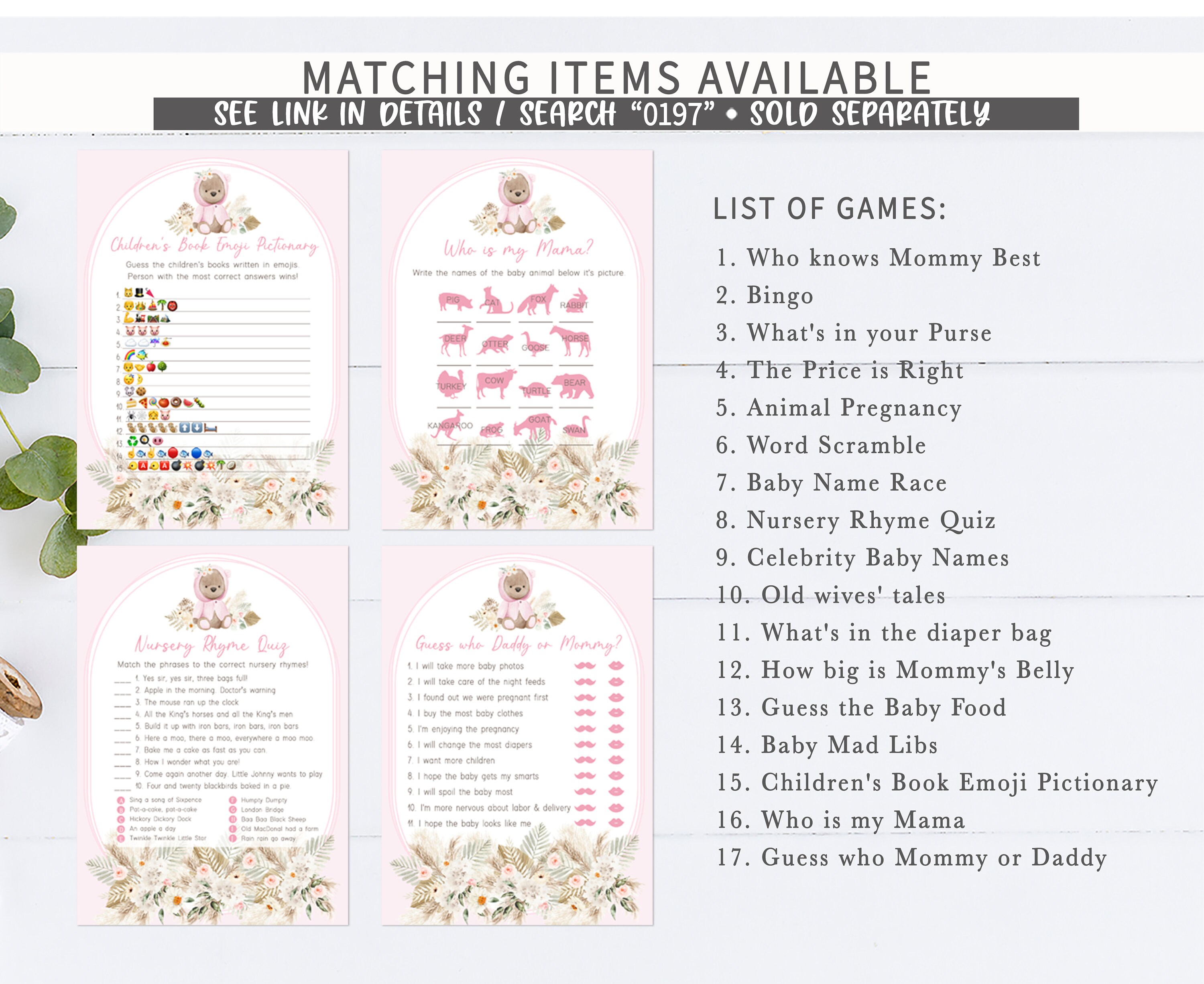 Bear Baby Shower Games Bundle Pink Teddy Bear Baby Shower | Etsy