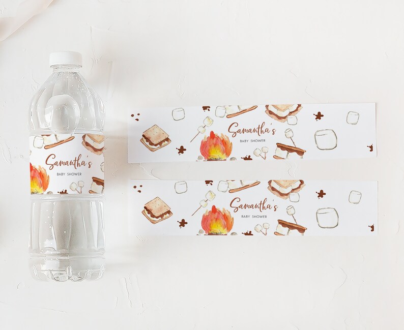 Editable Smore Baby Shower Bottle Label, Bonfire Camping Baby Shower ...