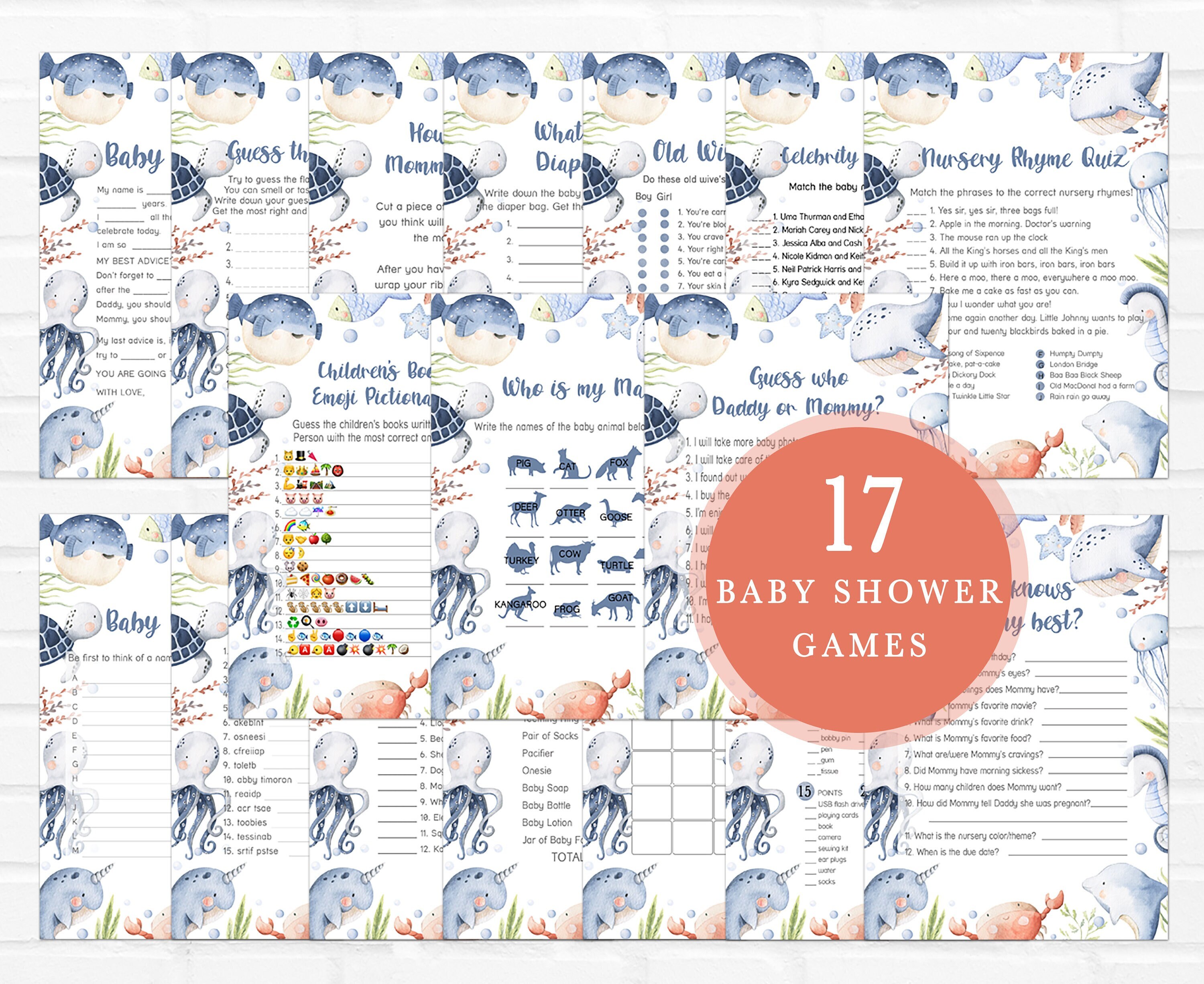 Under the Sea Baby Shower Games Ocean Baby Shower Game Pack - Etsy