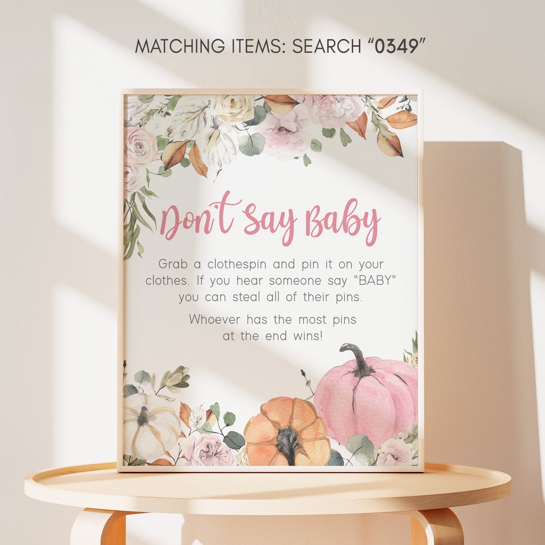 Don't Say Baby Sign Blush Pink Pumpkin Baby Shower Fall Baby Shower ...