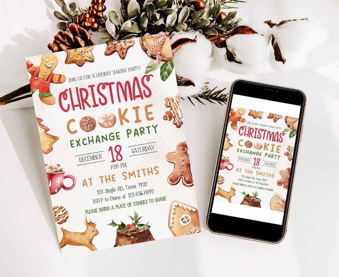 Editable Christmas Cookie Exchange Invitation Cookie Christmas ...