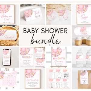 Editable Sunshine Baby Shower Bundle, Girl Sun Baby Shower Pack, Boho ...