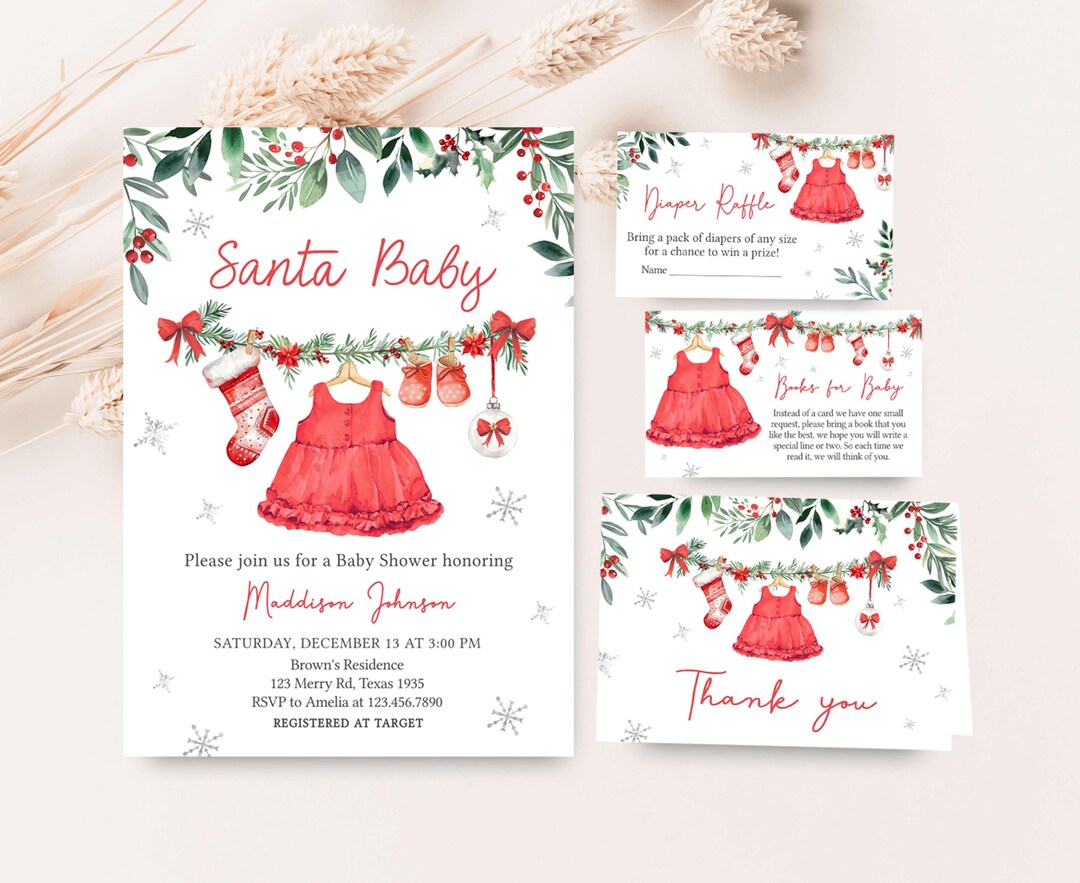 Editable Santa Baby Shower Invitation Bundle, Girl Clothesline ...