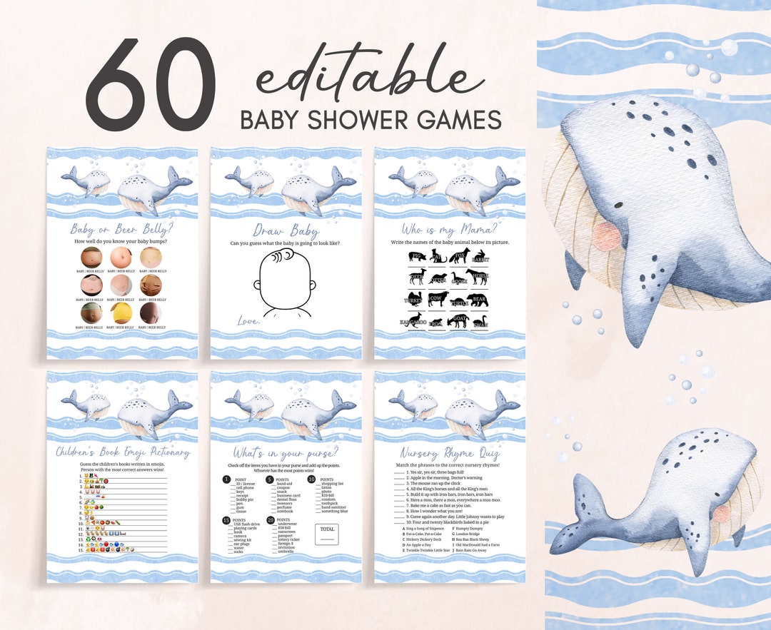 Whale Baby Shower Games Bundle Under the Sea Baby Shower Activities ...