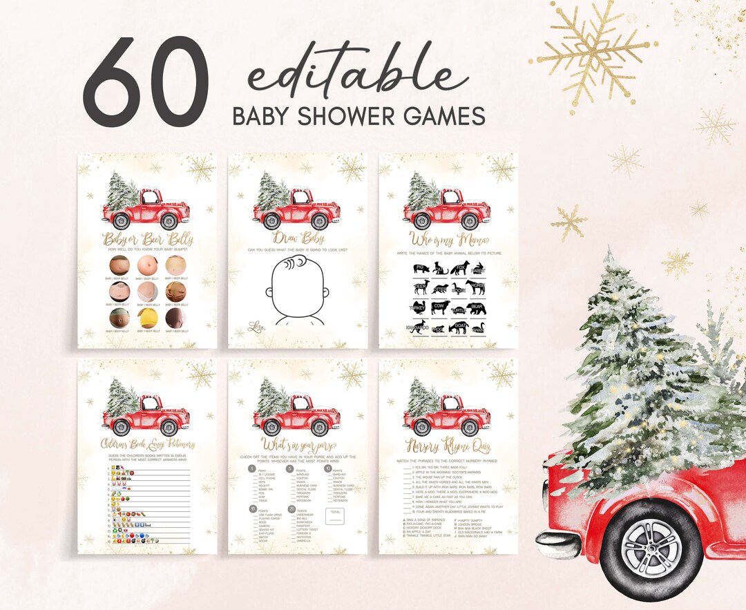 Editable Winter Red Truck Baby Shower Games Bundle, Christmas Truck ...