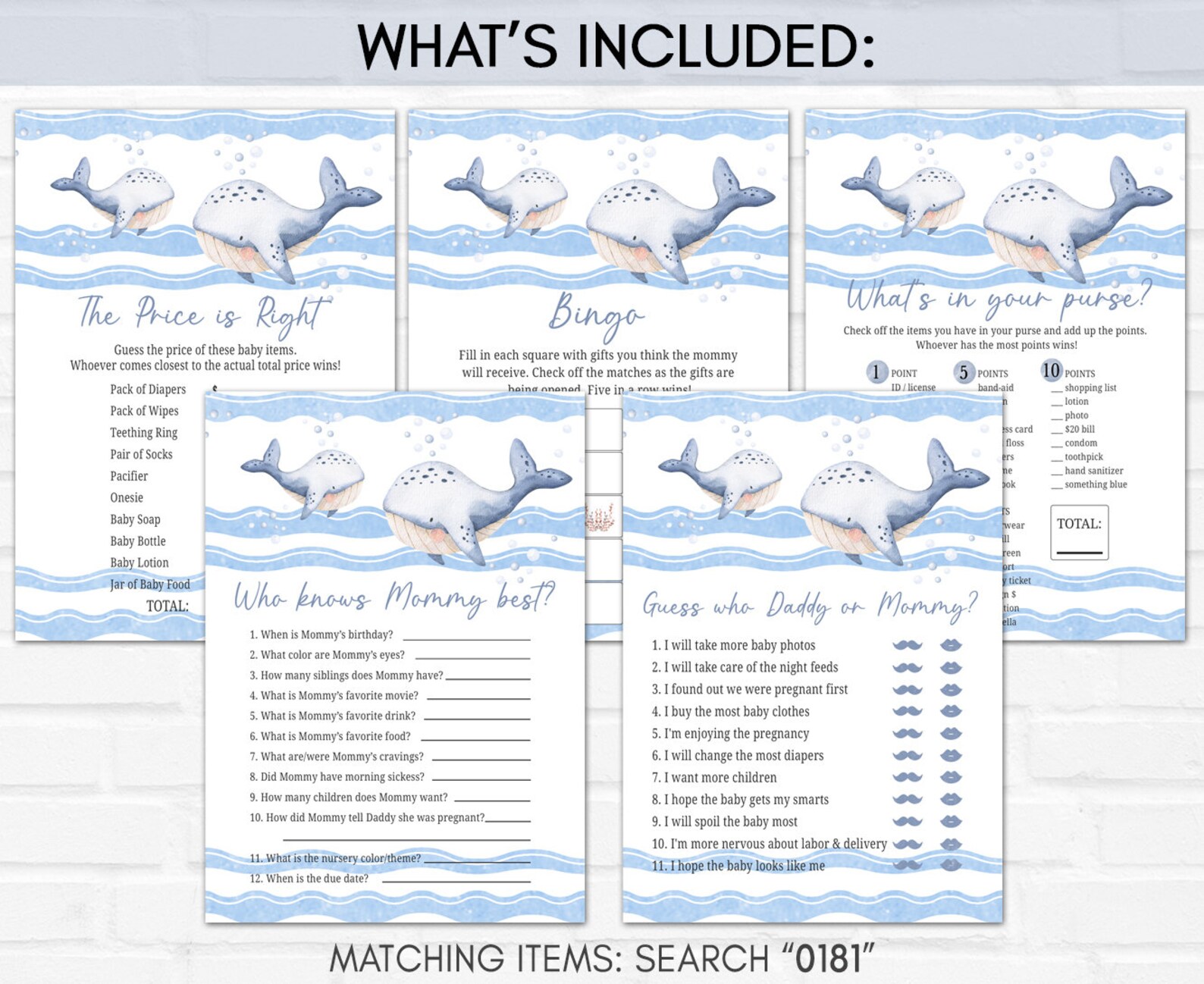 Whale Baby Shower Games Bundle Under the Sea Baby Shower | Etsy
