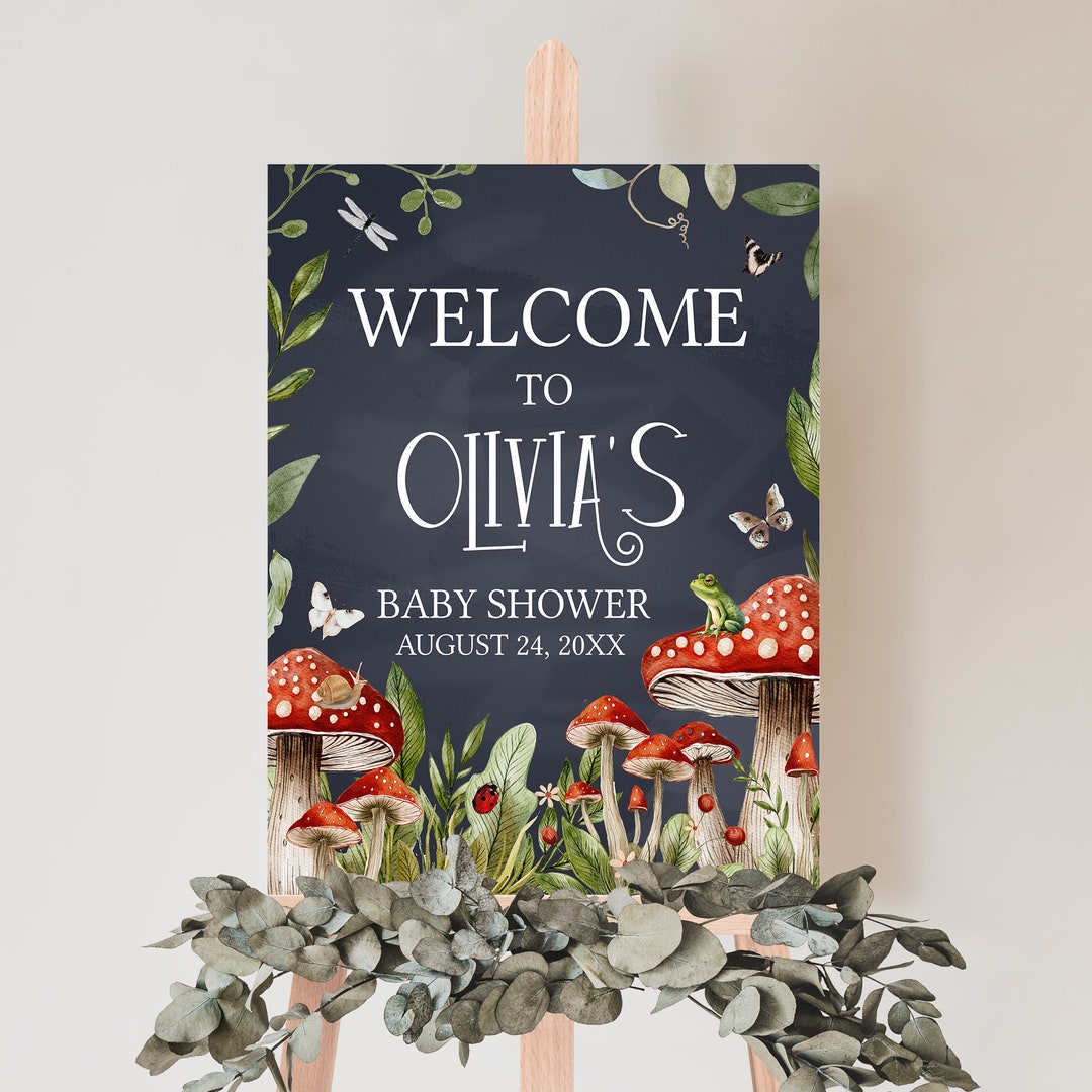 Editable Mushroom Baby Shower Welcome Sign, Forest Little Mushroom Baby ...