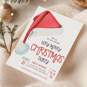 Editable Christmas Party Invitation, Christmas Santa Hat Invite ...