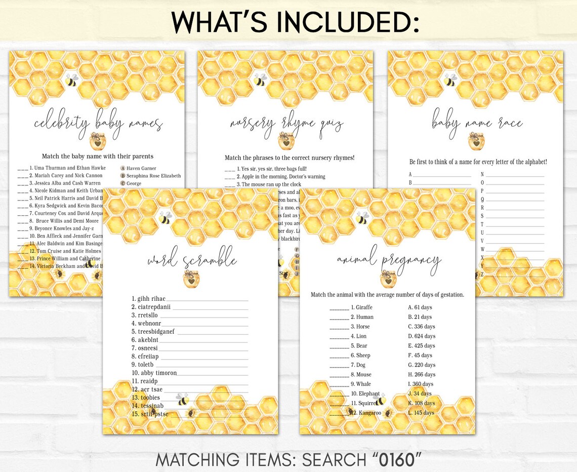 Honey Bee Baby Shower Games Bumble Bee Shower Game Bundle - Etsy