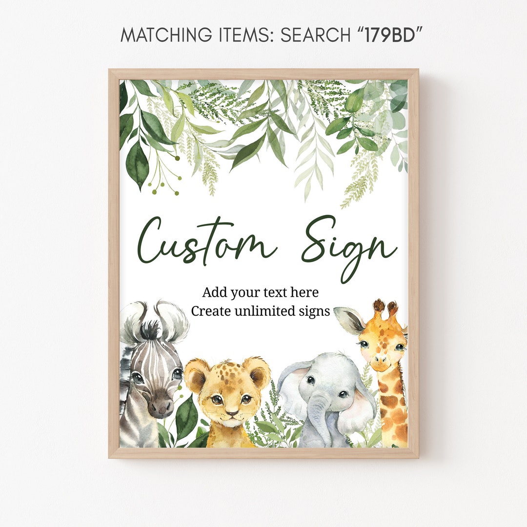 Editable Safari Birthday Custom Sign, Wild One Birthday Table Sign ...