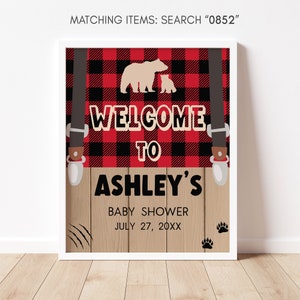 Editable Lumberjack Baby Shower Welcome Sign, Buffalo Plaid Boy Baby ...