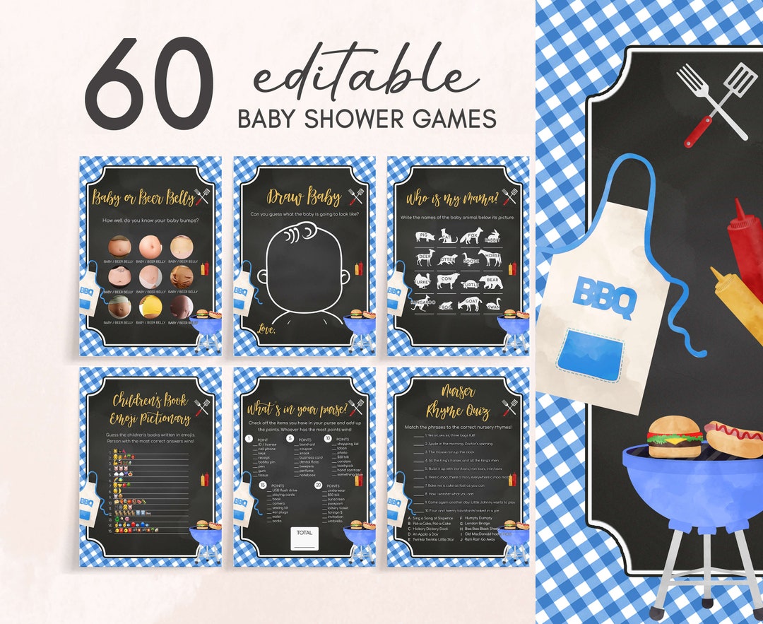 Editable Blue Baby-q Baby Shower Games Bundle, BBQ Couples Backyard ...