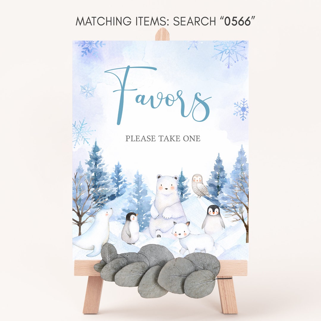 Winter Arctic Animals Baby Shower Favors Sign, Blue Baby It's Cold ...