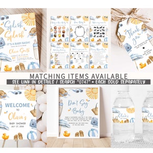 Editable Boy Splish Splash Baby Shower Due Date Calendar, Blue Beach ...