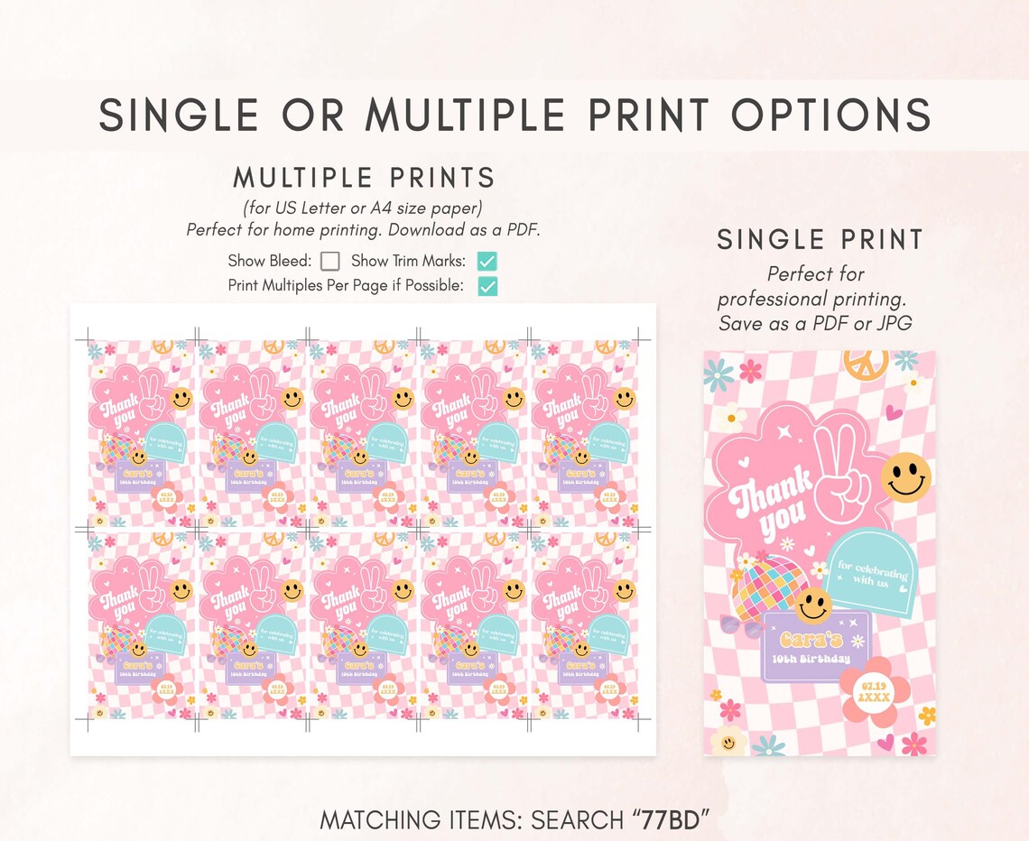 Editable Peace Out Single Digits Birthday Favor Tags, Retro Checkered ...